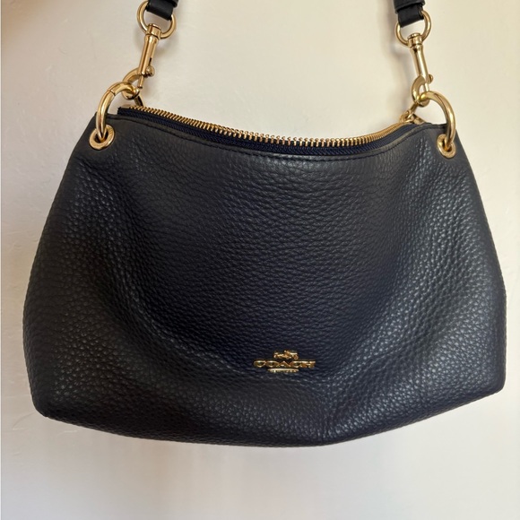 Coach | Bags | Coach Navy Pebbled Leather Shoulder Bag With Gold ...